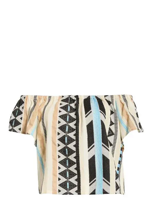 Elan Ruffle Off-the-shoulder Top - Neutral Aztec