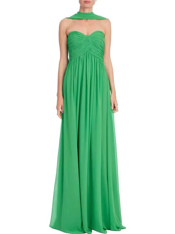 Badgley Mischka Strapless Gown With Cape Detail - Emerald