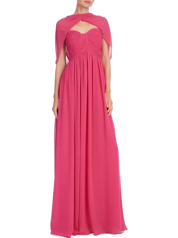 Badgley Mischka Strapless Gown With Cape Detail - Magenta