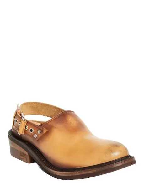Miu Miu Leather Slingback Clogs - Cuoio