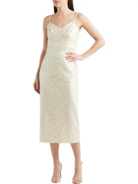 Eliza J Sleeveless Sequin Midi Dress - Ivory