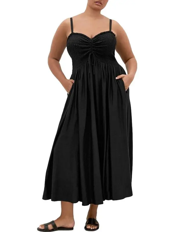 City Chic Maui Smocked Maxi Sundress - Black