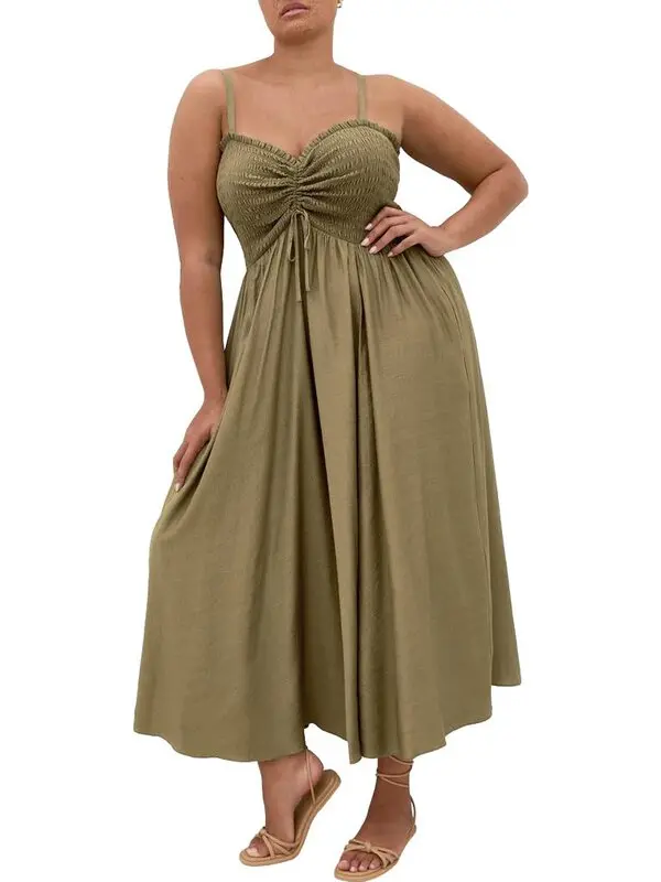City Chic Maui Smocked Maxi Sundress - Khaki