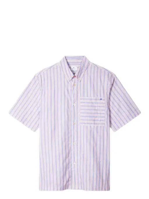 Paul Smith Casual Fit Stripe Cotton Camp Shirt - Medium Beige