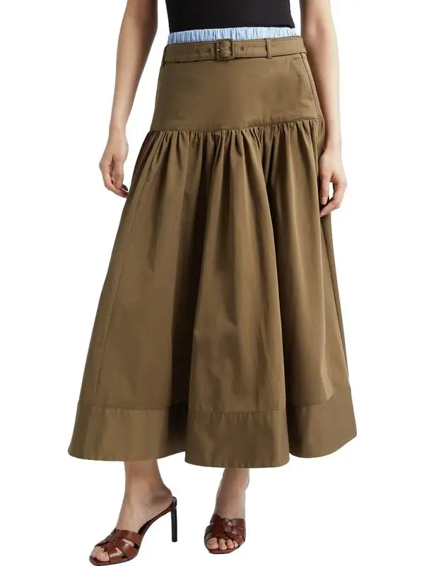 Cinq À Sept Peri Stretch Cotton Maxi Skirt - Dark Olive/blue Stripe