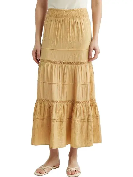 PER UNA BY M&S Lace Trim Tiered Maxi Skirt - Sandstone Brown