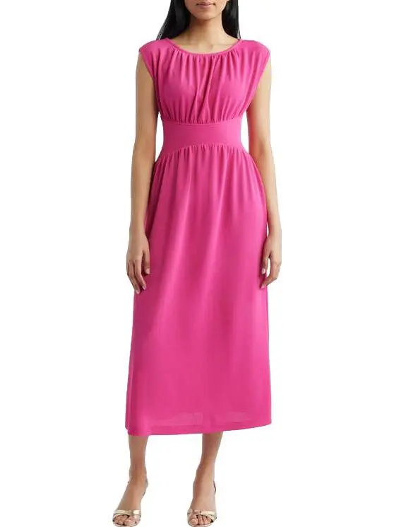 Anne Klein Shirred Empire-waist Midi Dress - Vibrant Pink