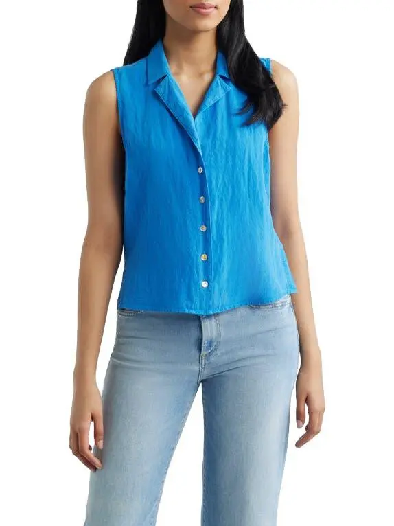 CLOTH & STONE Notch Collar Sleeveless Button-up Shirt - Saltwater