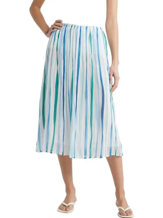 CLOTH & STONE Striped Pleated Midi Skirt - Sea Glass Brush Stroke