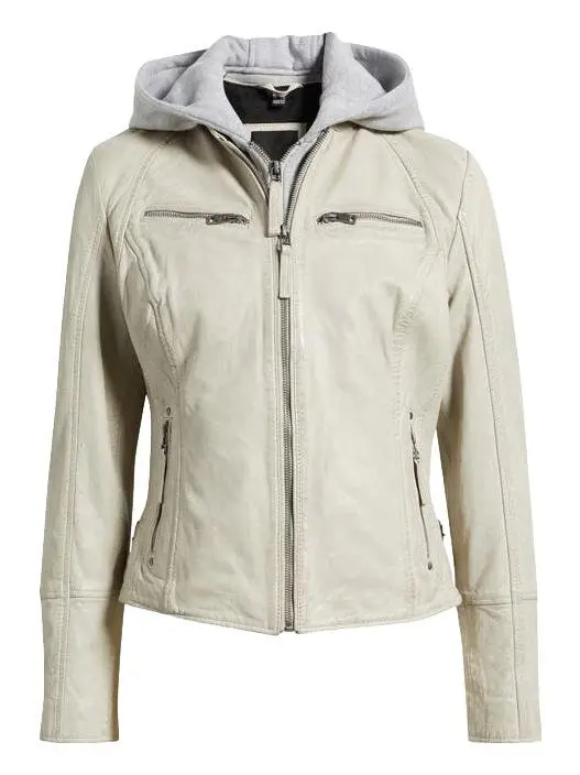 Mauritius Nola Leather Jacket With Removable Hoodie - Off White