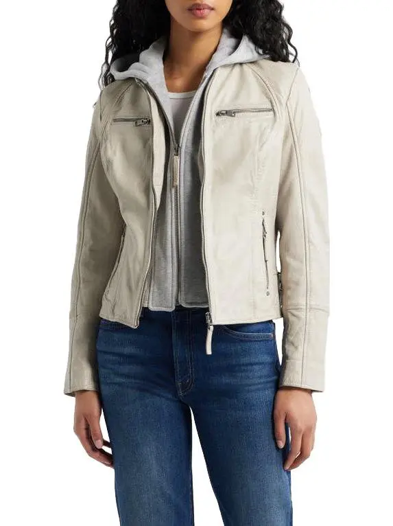 Mauritius Nola Leather Jacket With Removable Hoodie - Off White