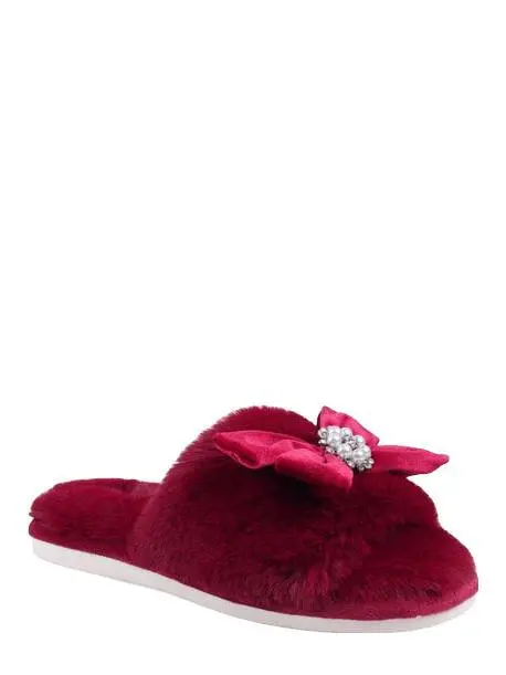 CANDIE'S Faux Fur Slide Slipper - Wine