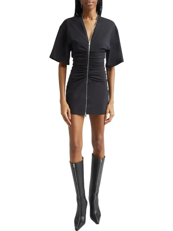 Alexander Wang Ruched Zip Knit Minidress - Black