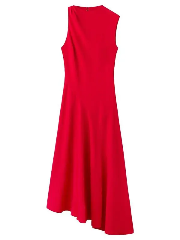 Mango Sleeveless Asymmetric Midi Dress - Red