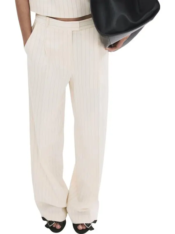 Mango Pinstripe Straight-leg Pants - Off White