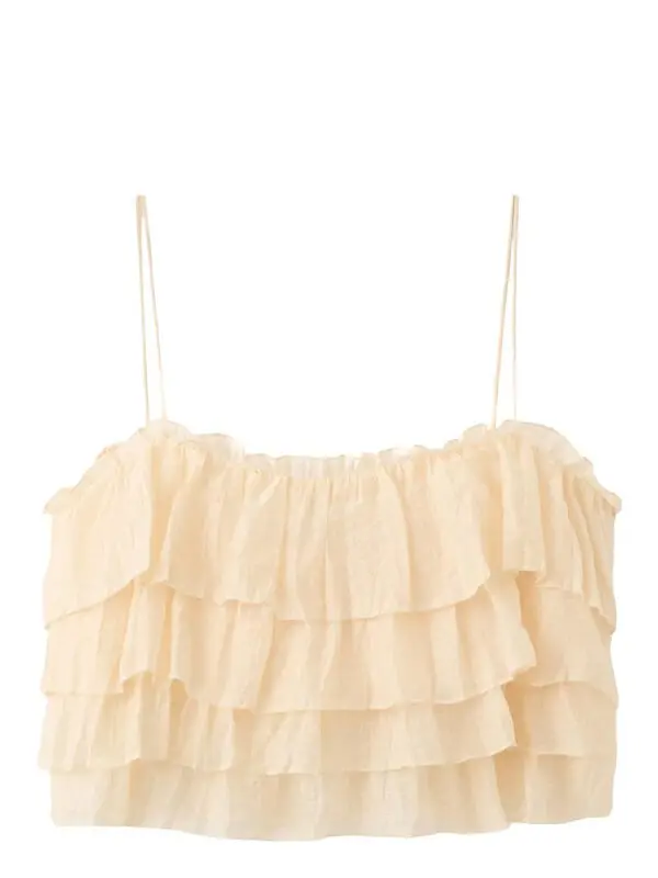Mango Layered Ruffle Crop Camisole - Ecru