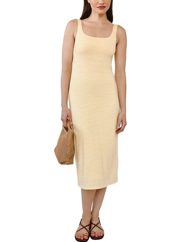 Bella Dahl Square Neck Sleeveless Midi Dress - Lemon Meringue Stripe