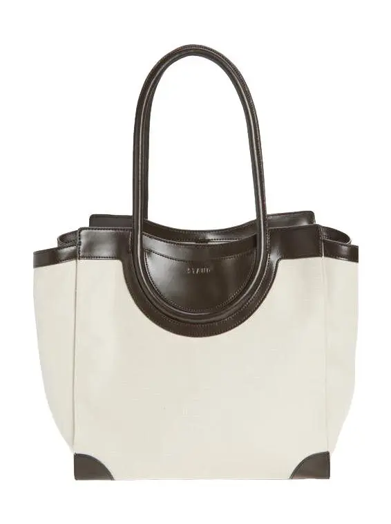 Staud Canvas And Leather Tote Bag - Natural/espresso