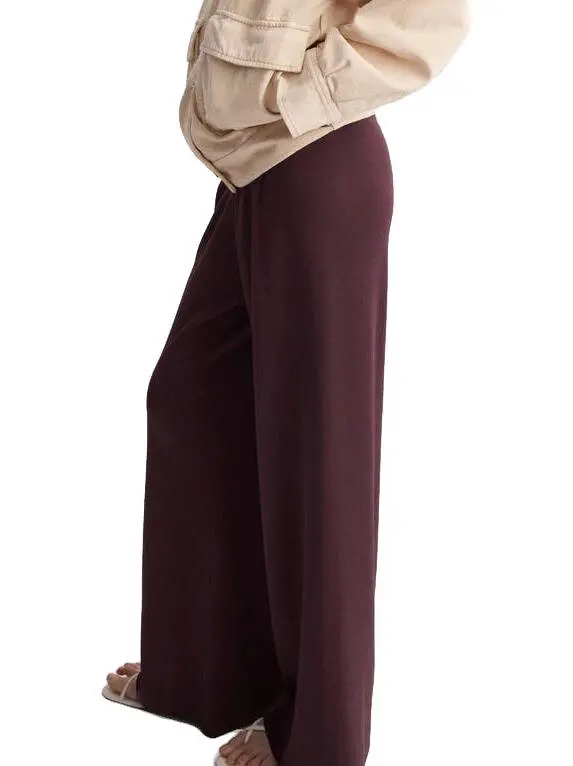 Mango Knit Straight Leg Pants - Burgundy