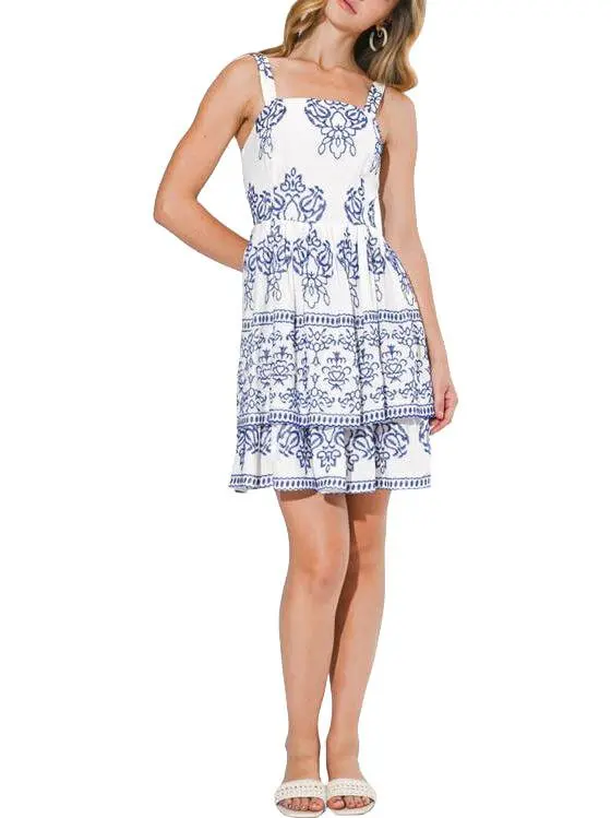 Adelyn Rae Cassidy Embroidered Minidress - White/blue