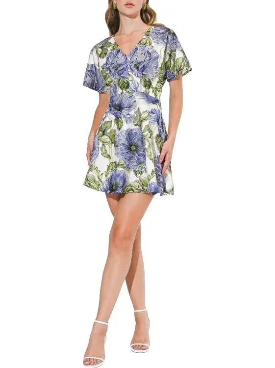 Adelyn Rae Cynthia Floral Embroidery Minidress - Blue Multi