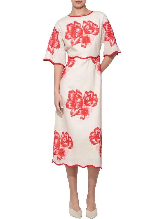 Adelyn Rae Sonia Floral Print Midi Dress - Cream/red