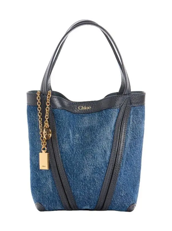 Chloé Small Spin Denim Crossbody Tote - Ashes Blue