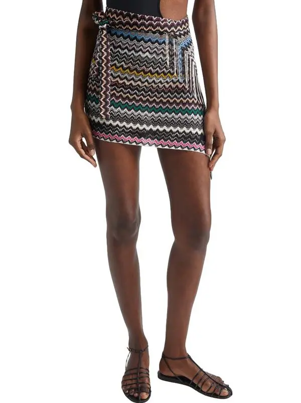 Missoni Chevron Cover-up Wrap Miniskirt - 0001 Black Multi