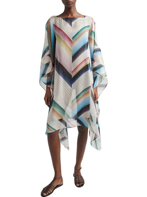 Missoni Chevron Print Silk Poncho - 0001 Blue Multi