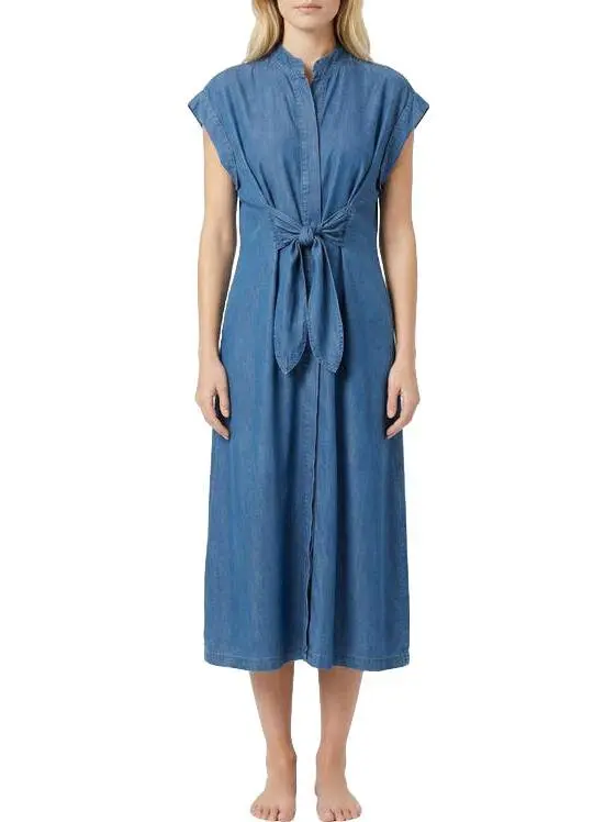 APNY Tie-front Denim Midi Shirtdress - Light Indigo