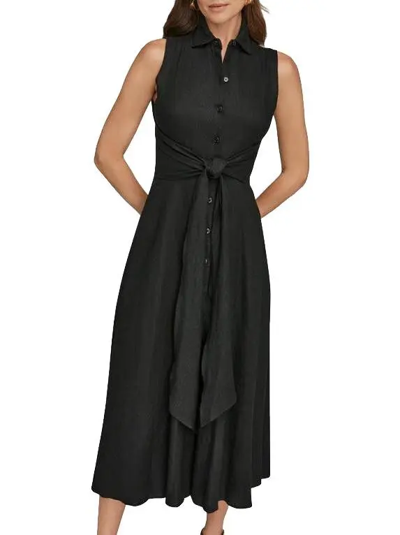 DONNA KARAN WEEKEND Sleeveless Linen-blend Shirtdress - Black
