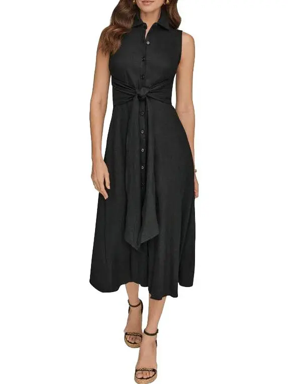 DONNA KARAN WEEKEND Sleeveless Linen-blend Shirtdress - Black