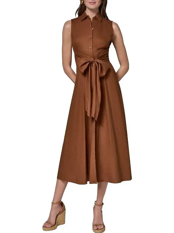 DONNA KARAN WEEKEND Sleeveless Linen-blend Shirtdress - Cognac