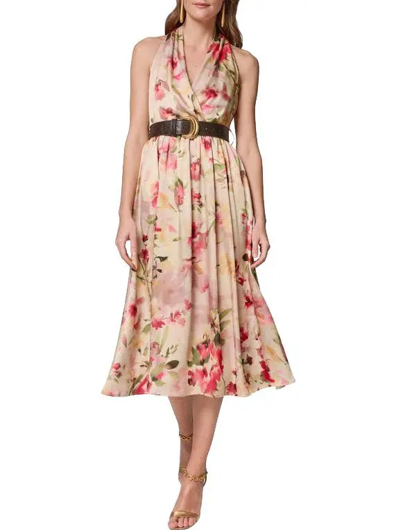 Donna Karan New York Floral Print Sleeveless Midi Dress - Eggshell