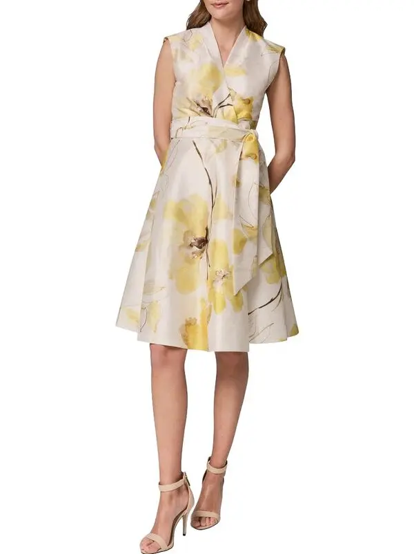 Donna Karan New York Floral Print Wrap Dress - Limoncello