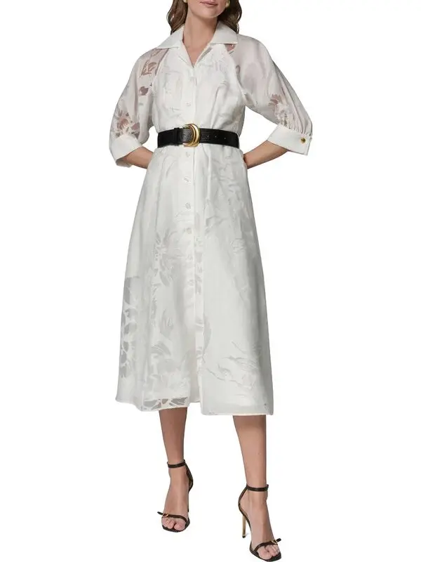 Donna Karan New York Floral Cutout Shirtdress - Cream (crm)