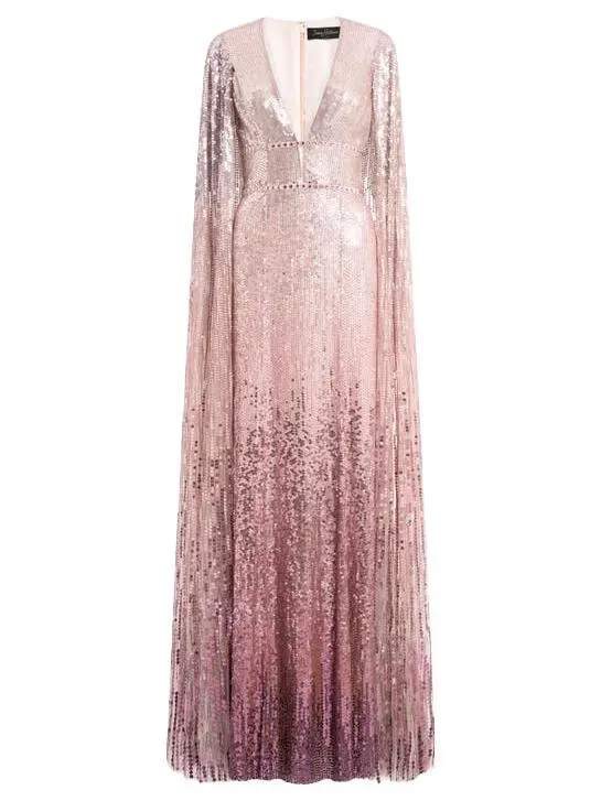 Jenny Packham Sequin-embellished Maxi Gown With Cape Sleeves - Sugar