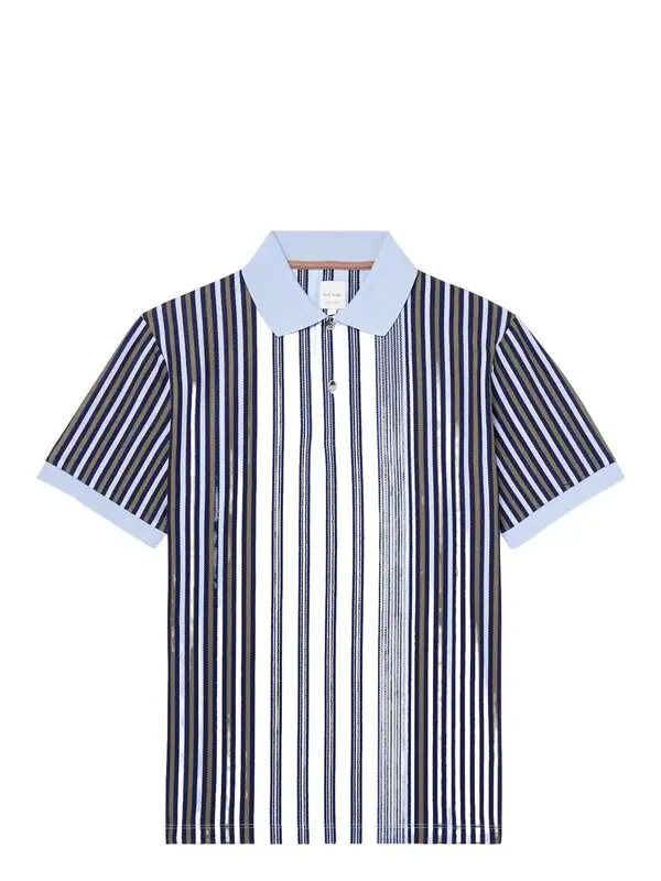 Paul Smith Striped Knitted Cotton Polo Shirt - Blue