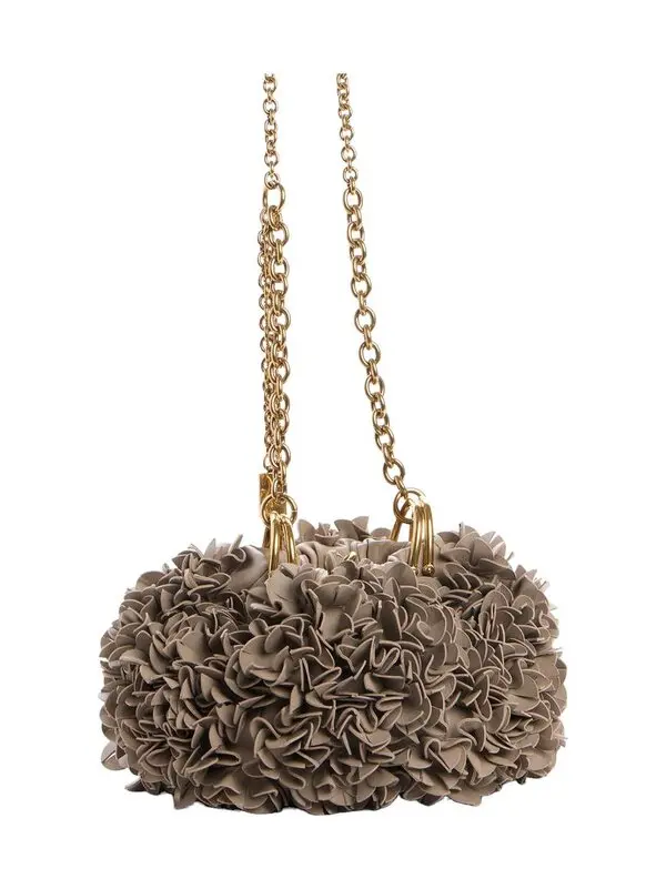 Chloé Pleated Flower Leather Crossbody Bag - Woodsmoke