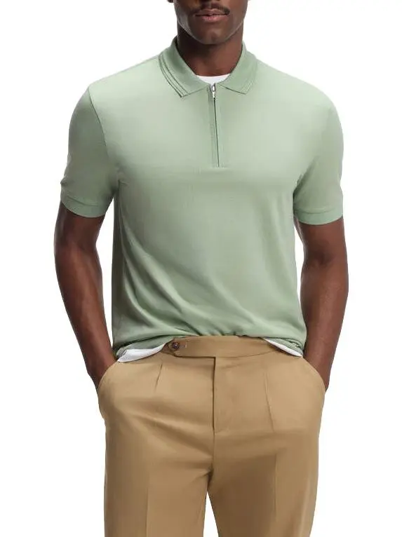 BOSS Paras Solid Lyocell & Cotton Zip Polo - Open Green