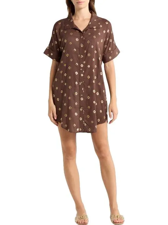 Elan Metallic Dot Shirtdress - Brown Polka