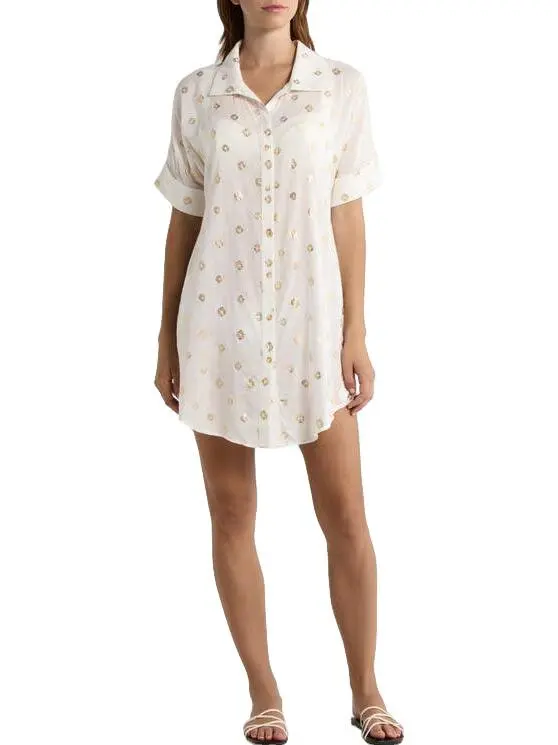 Elan Metallic Dot Shirtdress - White Polka