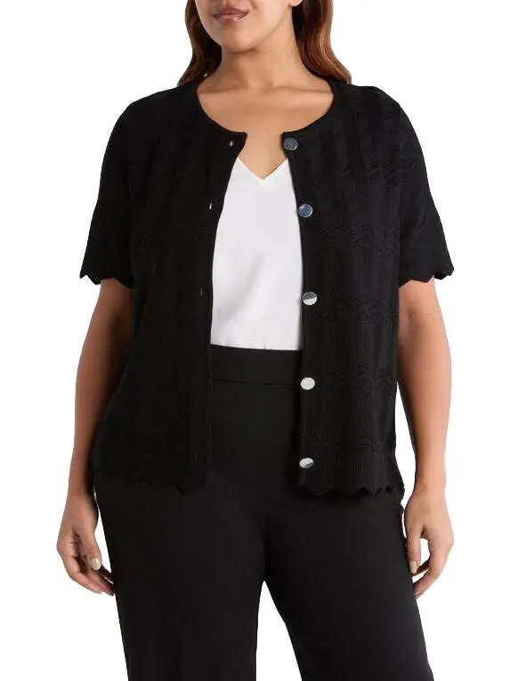 Anne Klein Pointelle Short Sleeve Cardigan - Anne Black