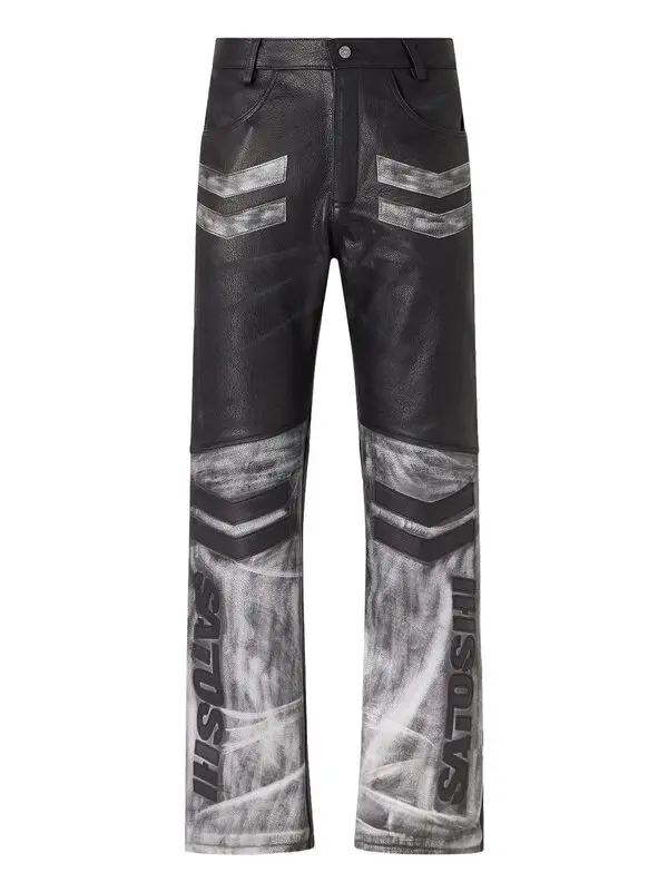 SATOSHI NAKAMOTO 2.0 Moto Appliquéd Leather Trousers - Black