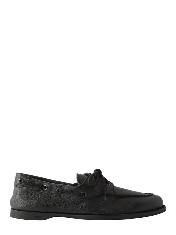 John Lobb Foil Full-grain Leather Boat Shoes - Black