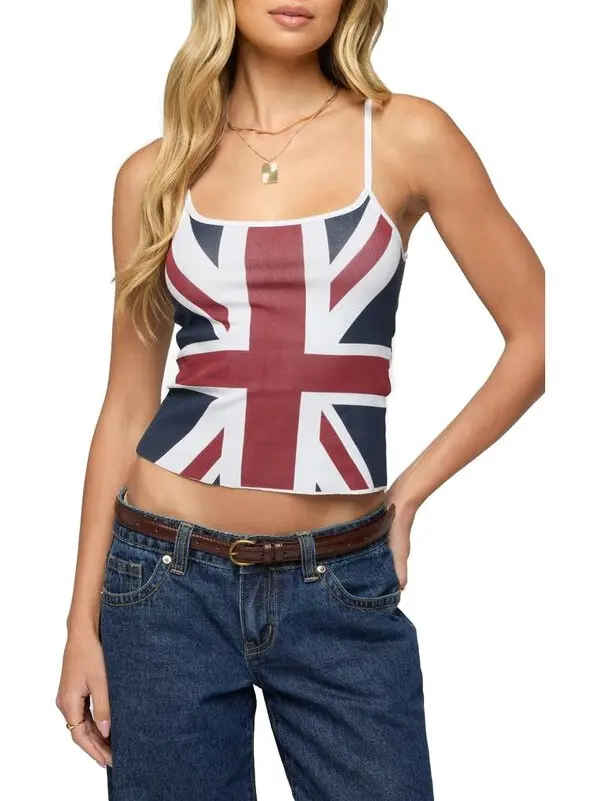 EDIKTED Union Jack Print Camisole - White