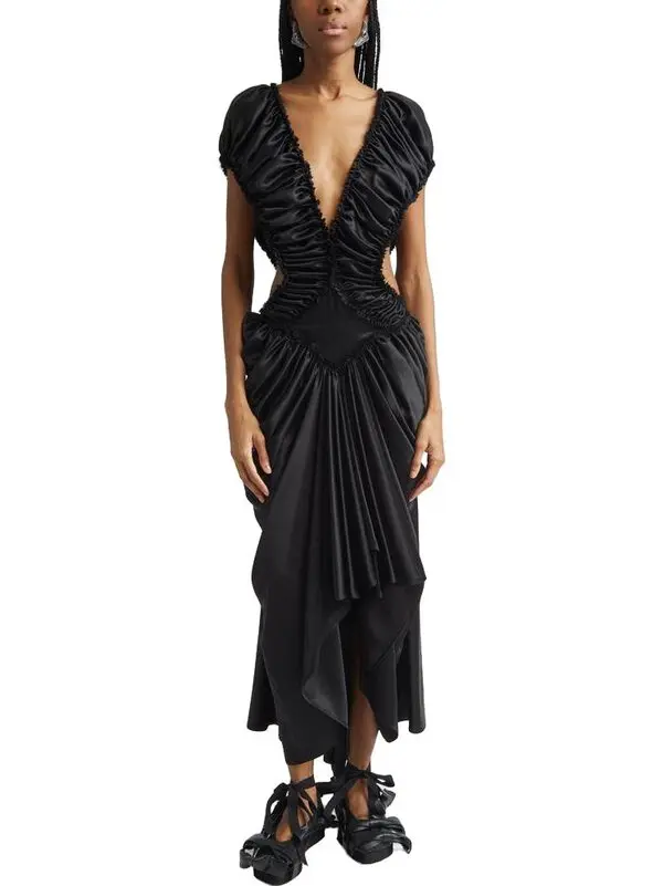 Collina Strada Diamond Satin & Lace Slipdress - Black