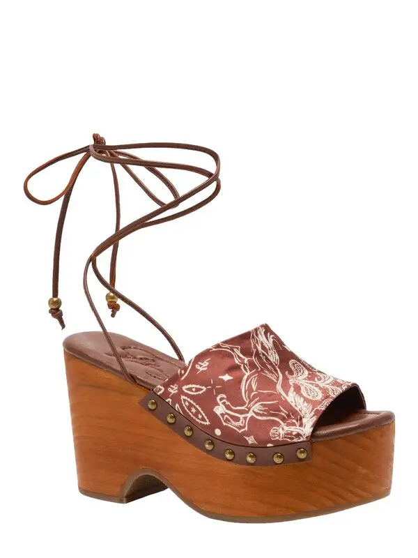 Free People Front Row Platform Sandals - Horses Bandana