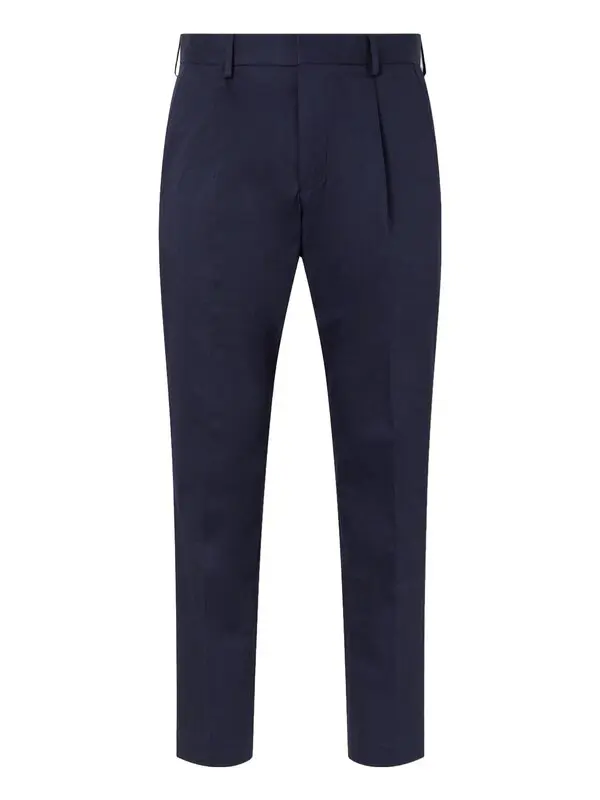 Nn07 Tapered Pleated Organic Cotton-blend Twill Trousers - Blue