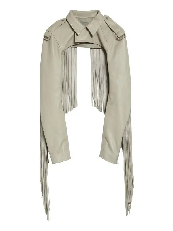 Rick Owens Fringe Leather Microbiker Jacket - Pearl